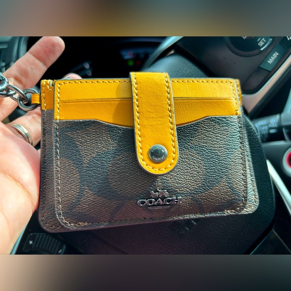 Coach | Accessories | Coach Attachment Card Case In Signature Canvas C7398 Gun Metal Buttercup ...